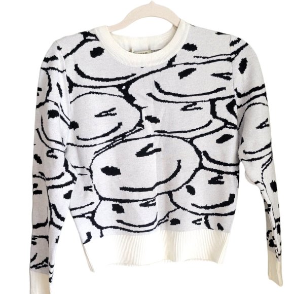 REd Leaf | Sweaters | Smiley Emoji Sweater Black White Print Red Leaf ...